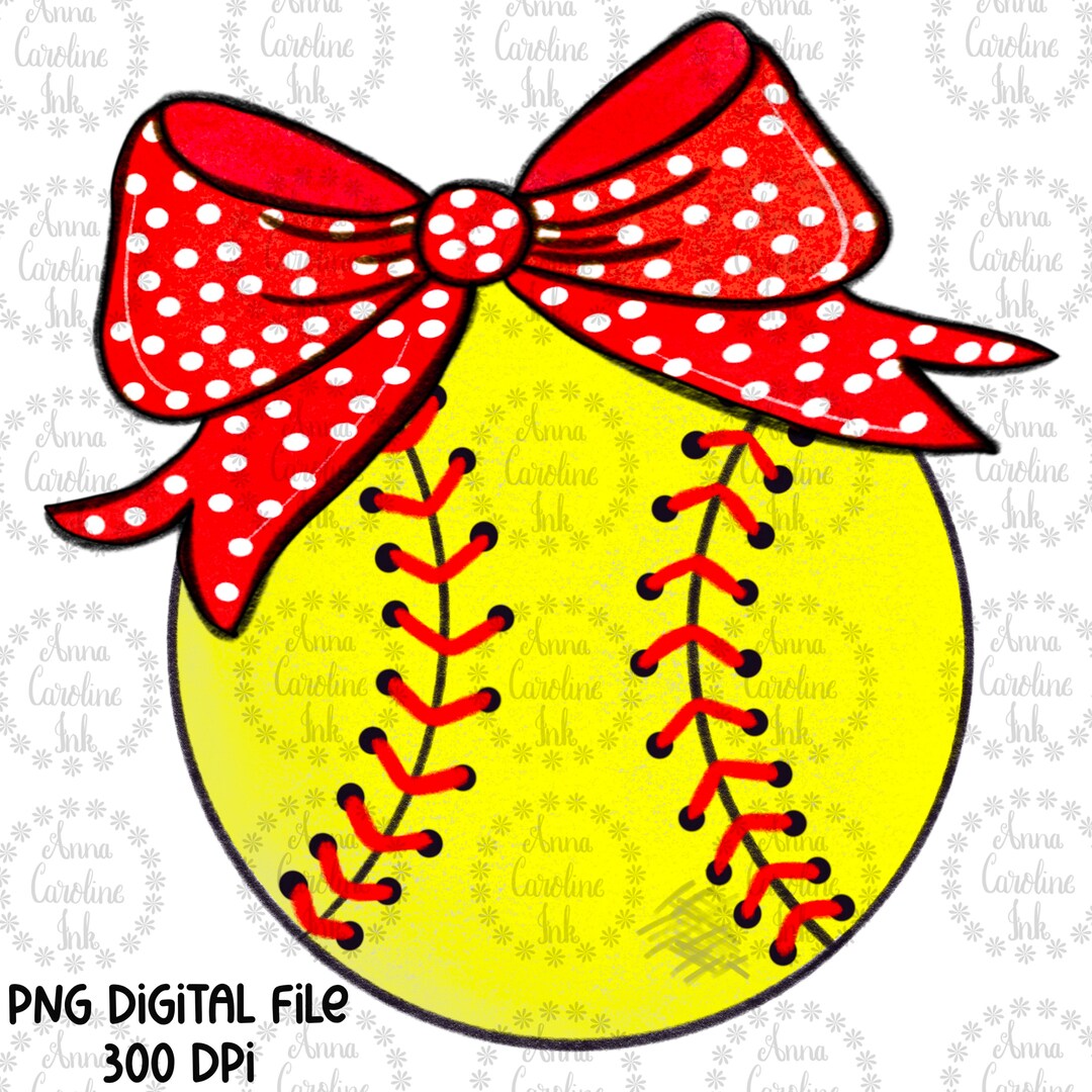 Softball Bow PNG Red Poke a Dot Bow Softball Digital Download Coquette ...