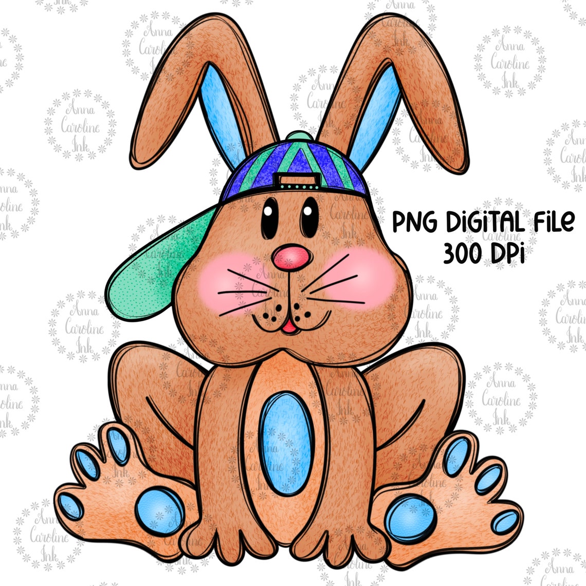 Easter Bunny Wearing Baseball Cap PNG Sublimation Design|bunny Png ...