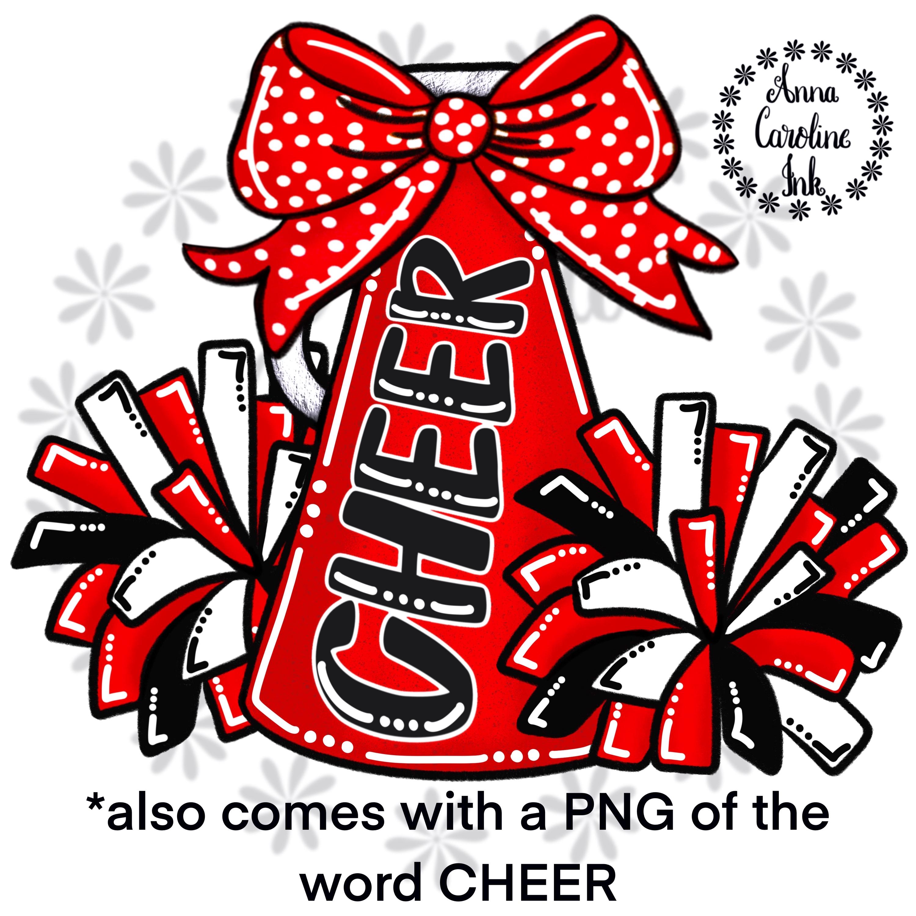 Cheer Pom Poms Megaphone PNG Bow Megaphone Cheerleader Tshirt Design ...