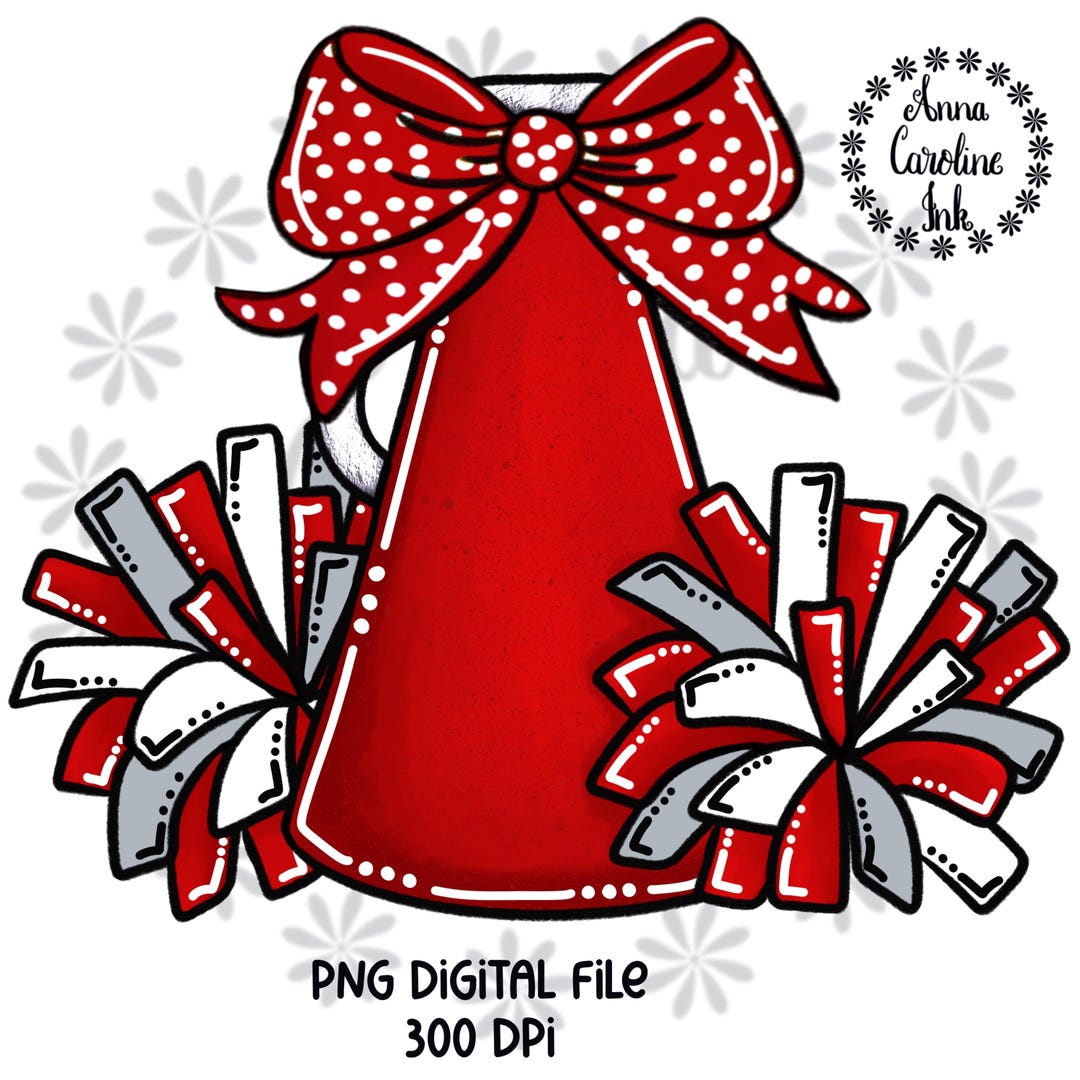 Cheer Pom Poms Megaphone PNG Bow Megaphone Cheerleader Tshirt Design for Sublimation DTF ...