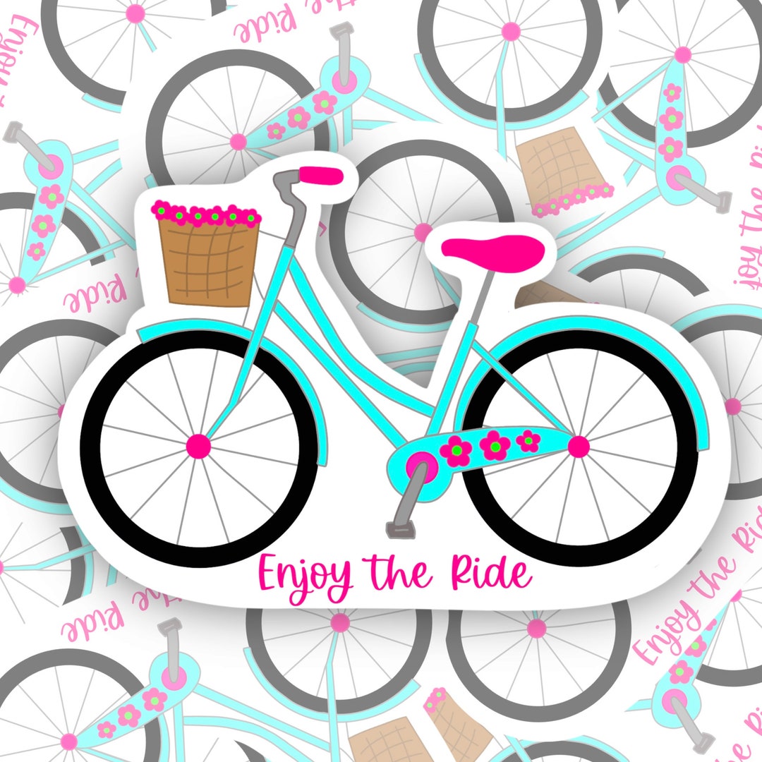 Enjoy the Ride Vintage Bicycle Sticker, Pink Bicycle Sticker, Bicycle ...
