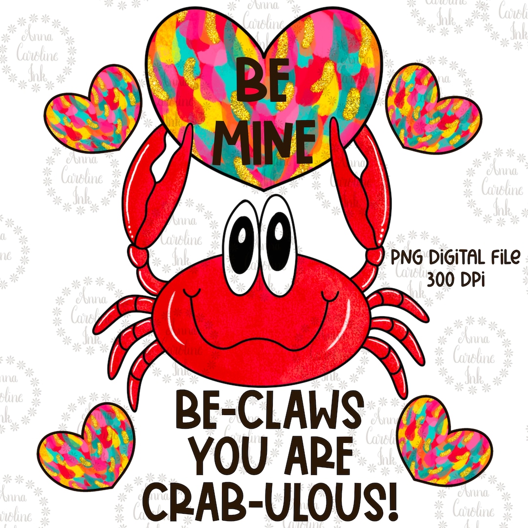 Valentines Crab PNG Hand Drawn Tropical Beach Valentine Crab Digital ...