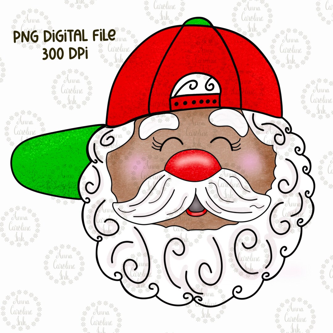 Santa Clause PNG Hand Drawn Dark Skin Santa Wearing Baseball Cap ...