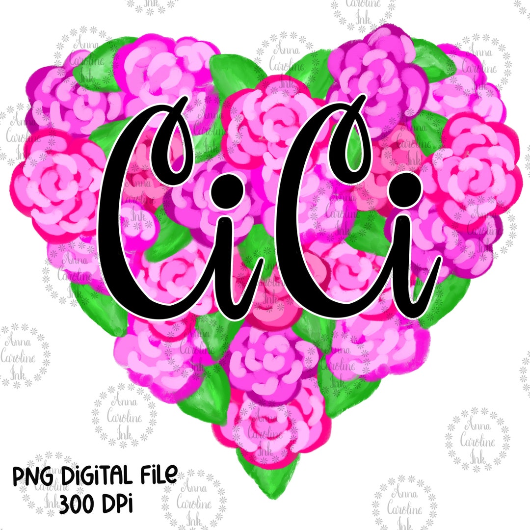 Cici PNG Floral Hydrangea Heart for Sublimation Cici Hand Drawn Design ...