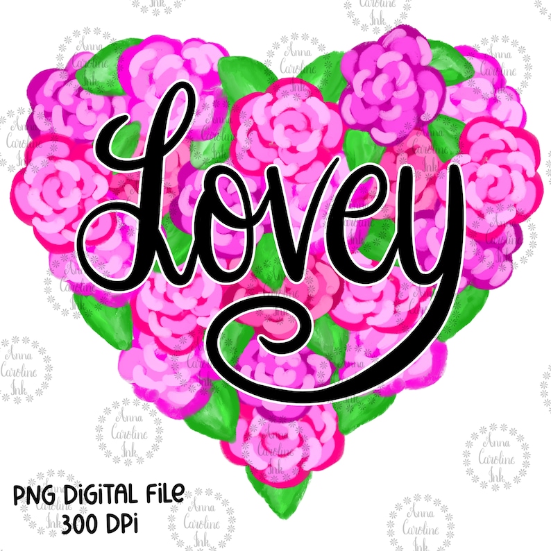 Lovey PNG Floral Hydrangea Heart for Sublimation|lovey Hand Drawn ...