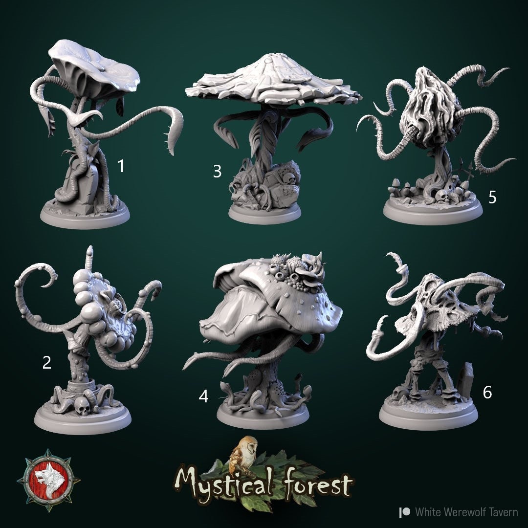 Mushrooms Mystical Forest Monsters Resin 3D Printed Miniature White ...