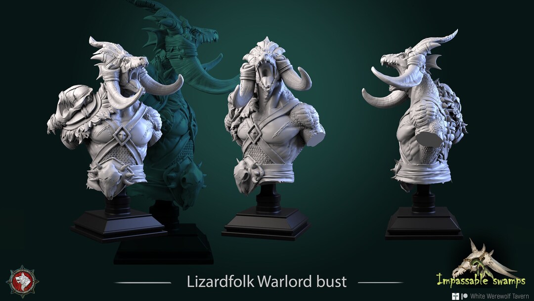 Lizardfolk Warlord | Impassable Swamps | Bust | Resin 3D Printed ...