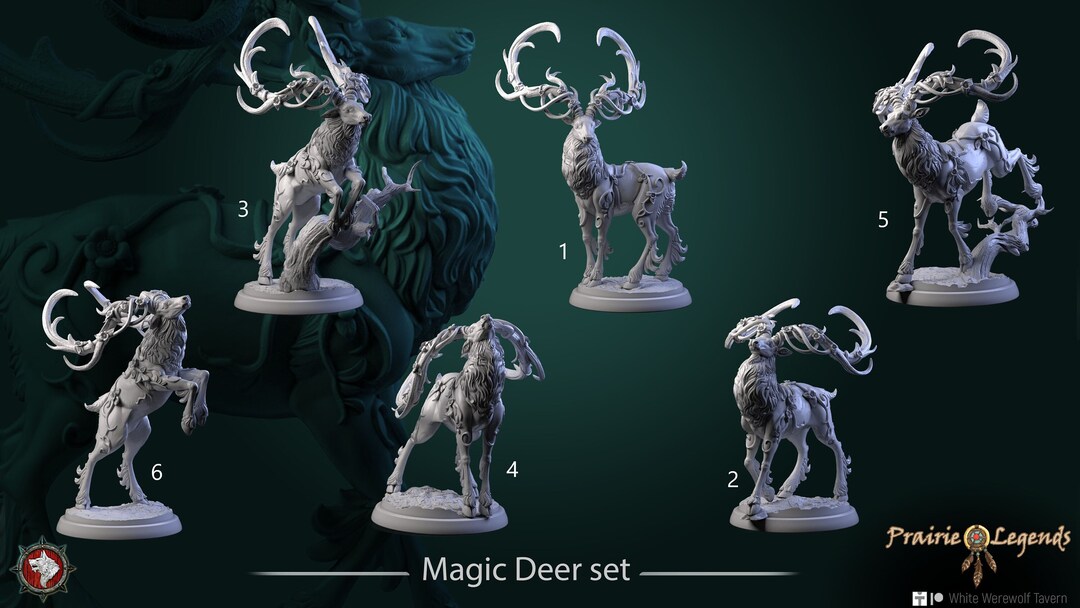 Magic Deer Set | Prairie Legends | Resin 3D Printed Miniature | White ...