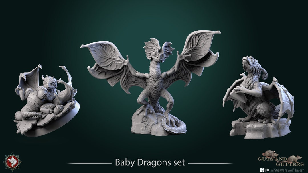 Baby Dragons Set | Resin 3D Printed Miniature | White Werewolf Tavern ...
