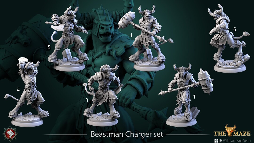 Beastman Chargers the Maze Resin 3D Printed Miniature White Werewolf ...