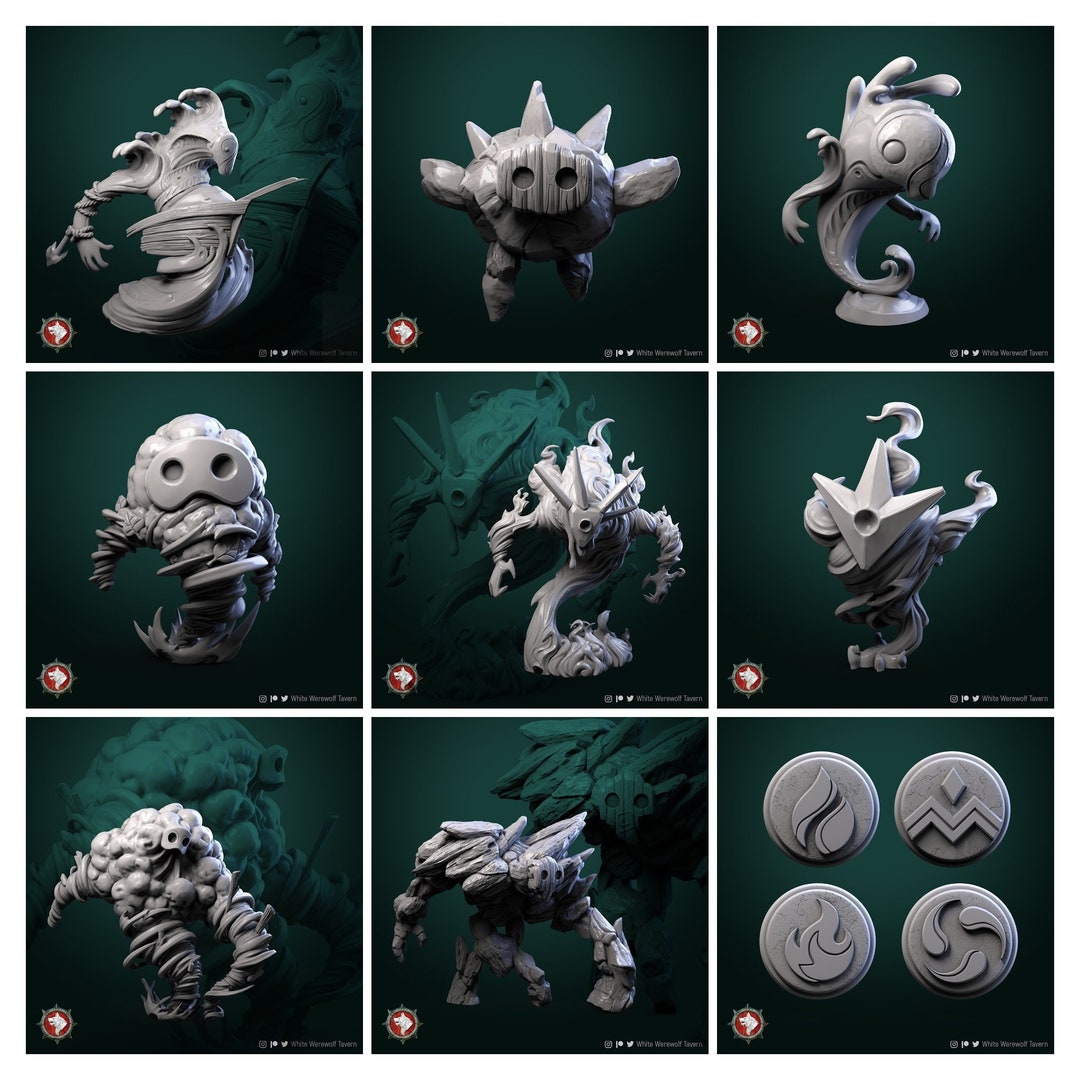 Elementals - Earth, Air, Fire, Water | Multiple Sizes | Resin 3D ...
