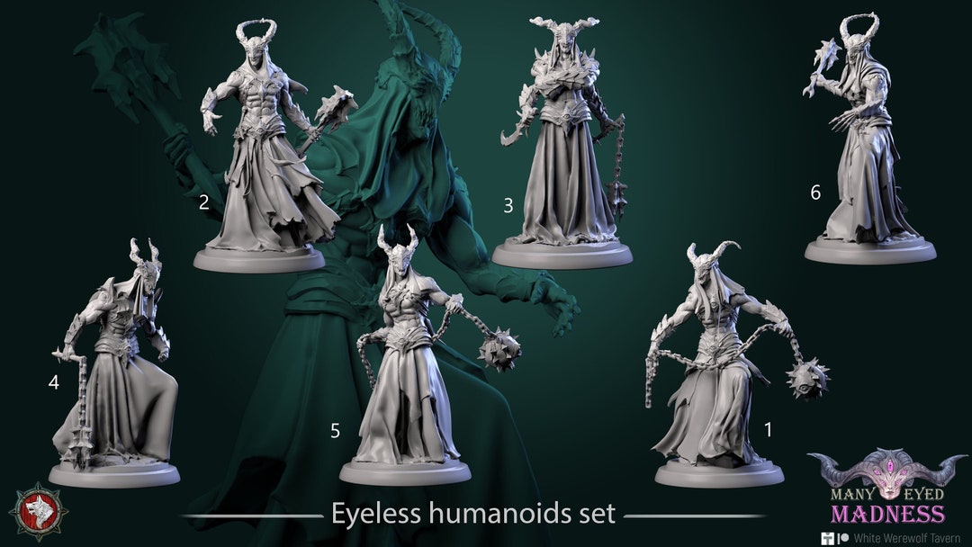 Eyeless Humanoid Set | Many Eyed Madness | Resin 3D Printed Miniature ...