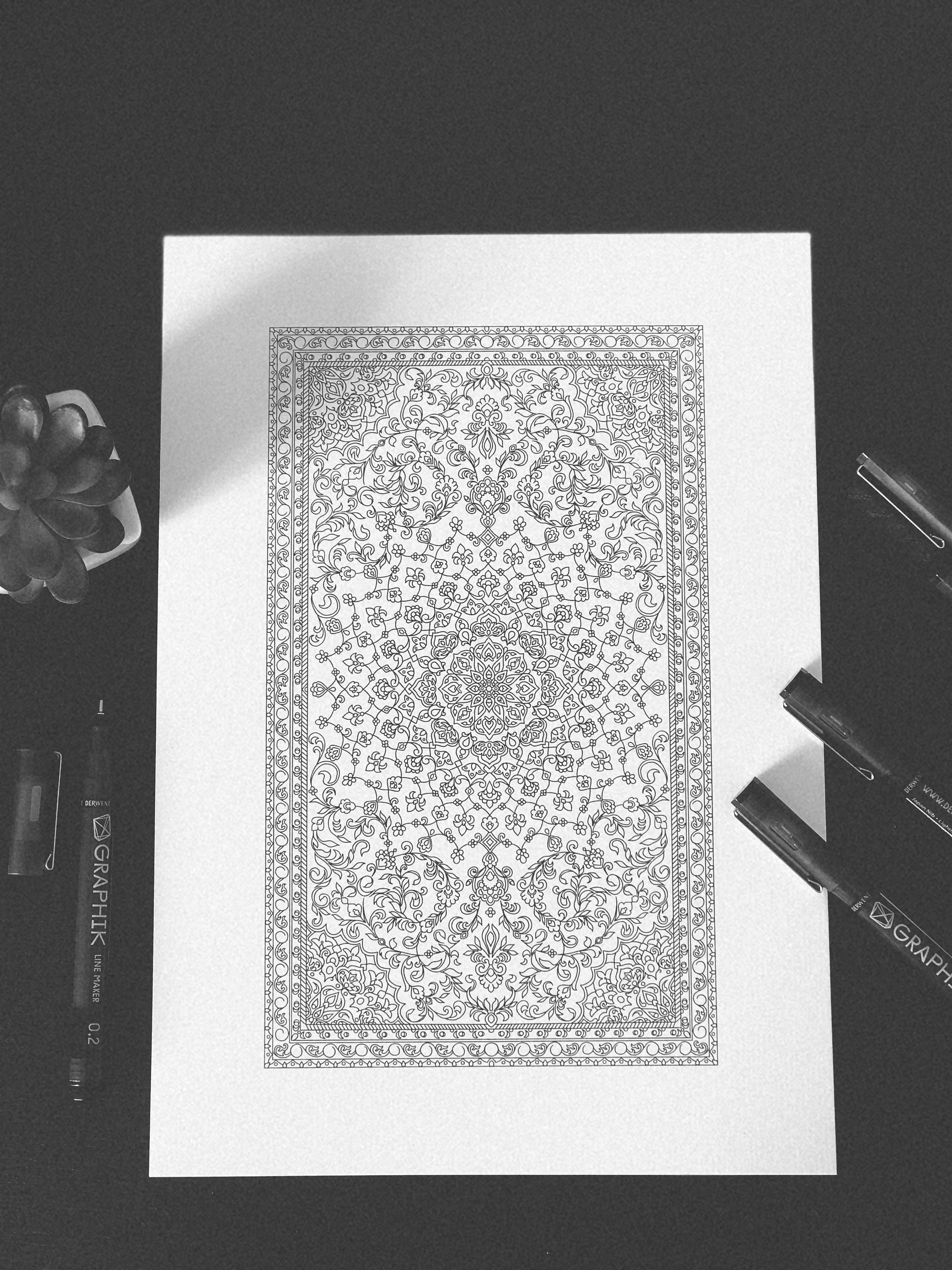 Elegant Persian Rug Inspired Coloring Page Intricate Patterns ...