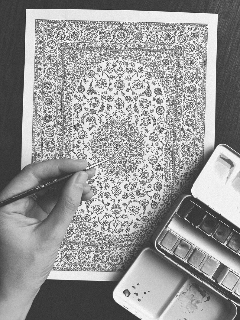 Persian Art Inspired Colouring Page Intricate Patterns, Arabesques, and ...