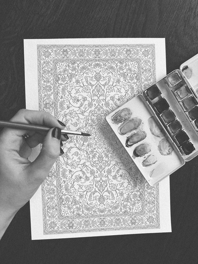 Detailed Persian Carpet Colouring Page - Intricate Patterns, Arabesques ...