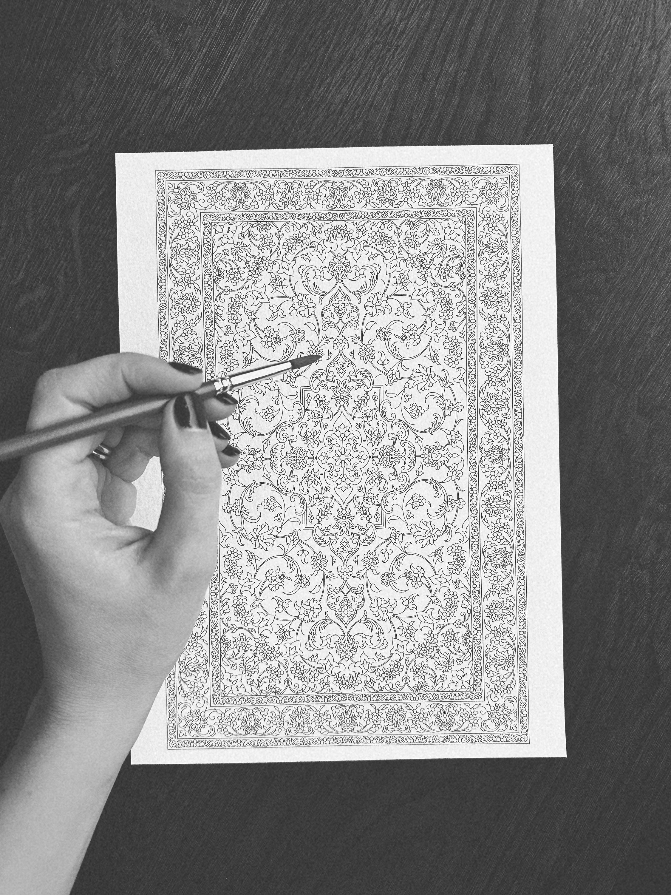 Detailed Persian Carpet Colouring Page - Intricate Patterns, Arabesques ...