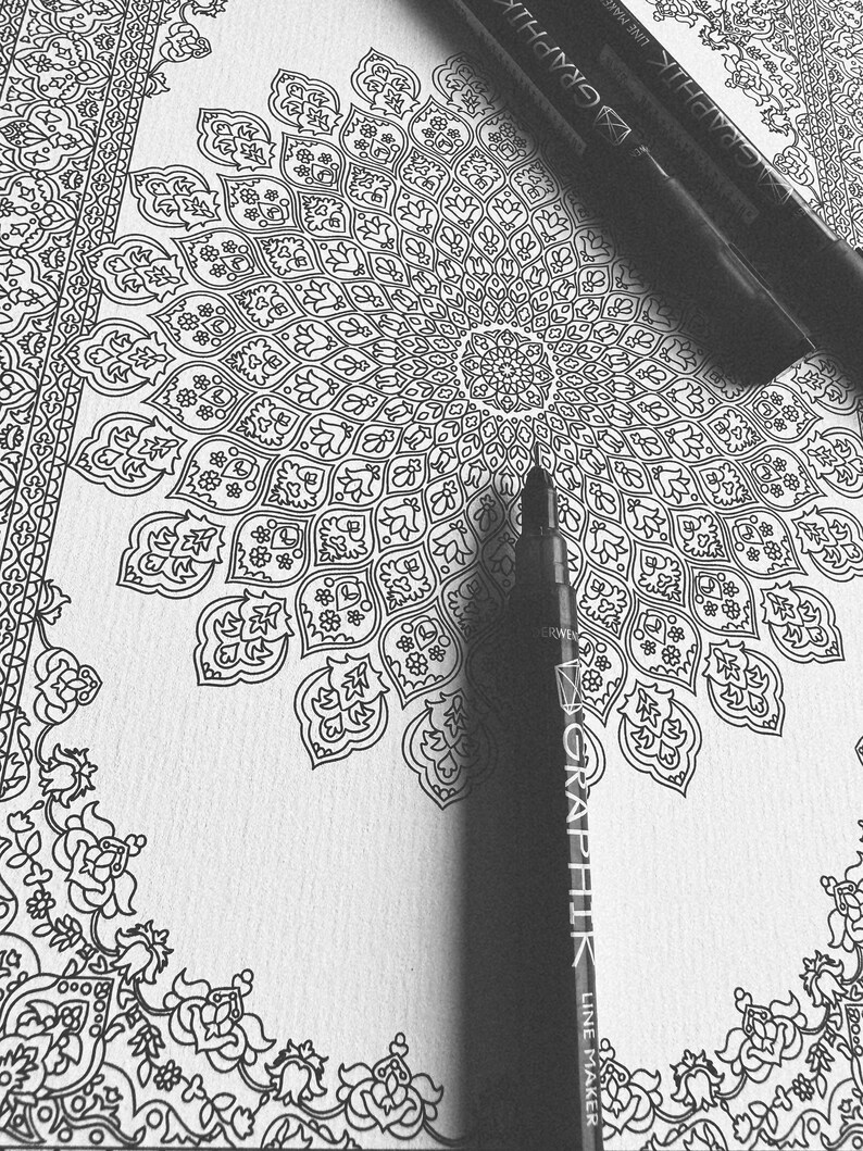 Detailed Persian Art Coloring Sheet - Intricate Patterns, Arabesques ...