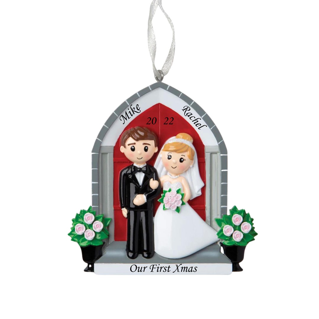 Wedding Couple in Front of Church Personalized Christmas Ornament ...