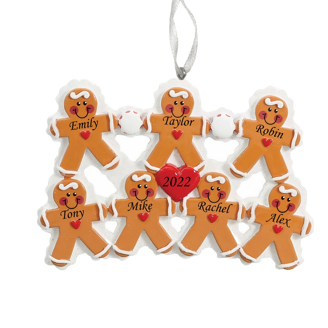 Personalized Gingerbread Family of 7 Christmas Tree Ornament - Etsy