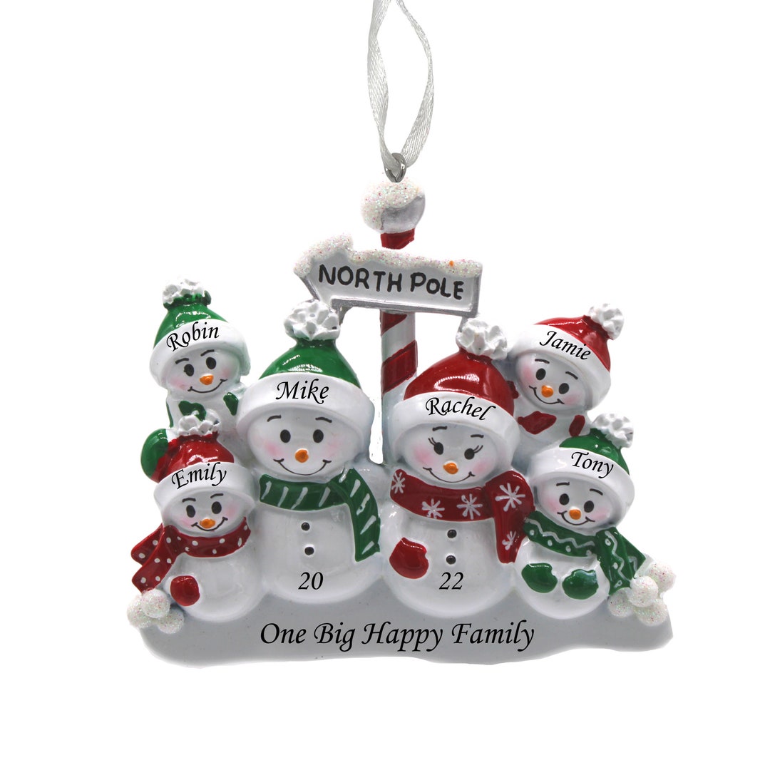 North Pole Snowman Family of 6 Personalized Christmas Tree Ornament ...