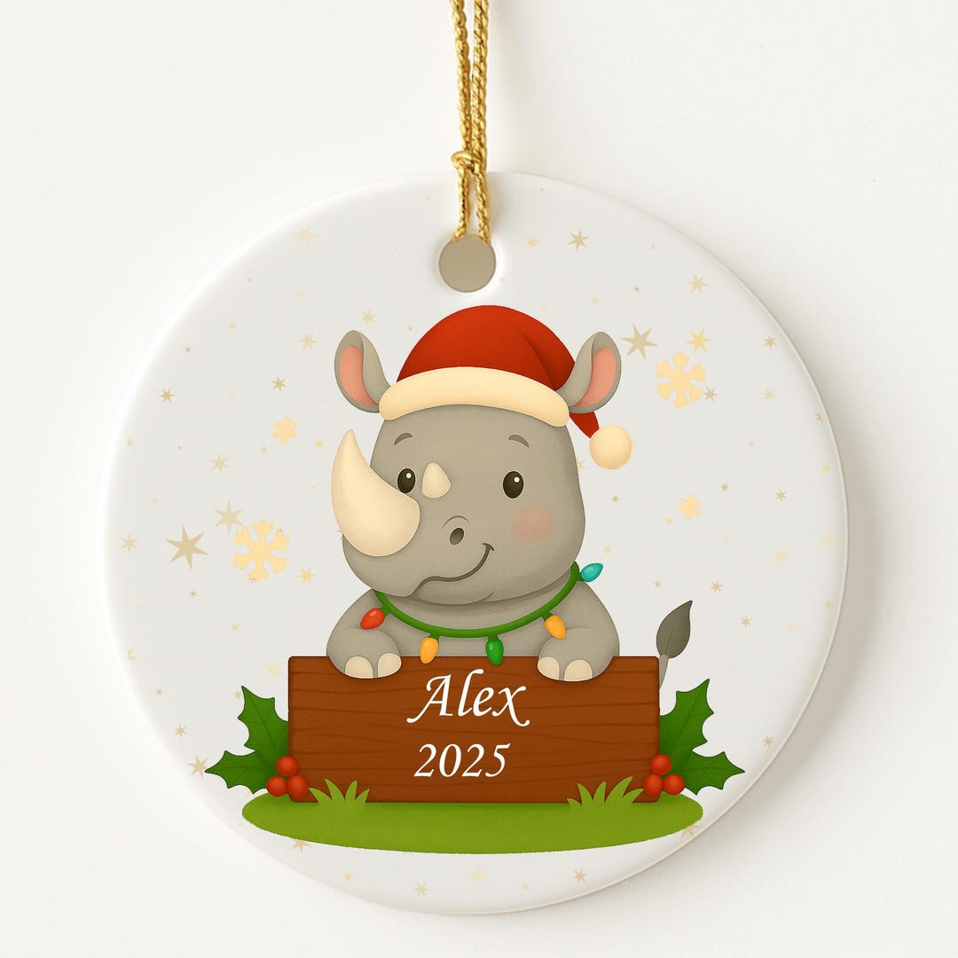 Personalized Rhinoceros Christmas Ornament – Custom Ceramic Holiday ...