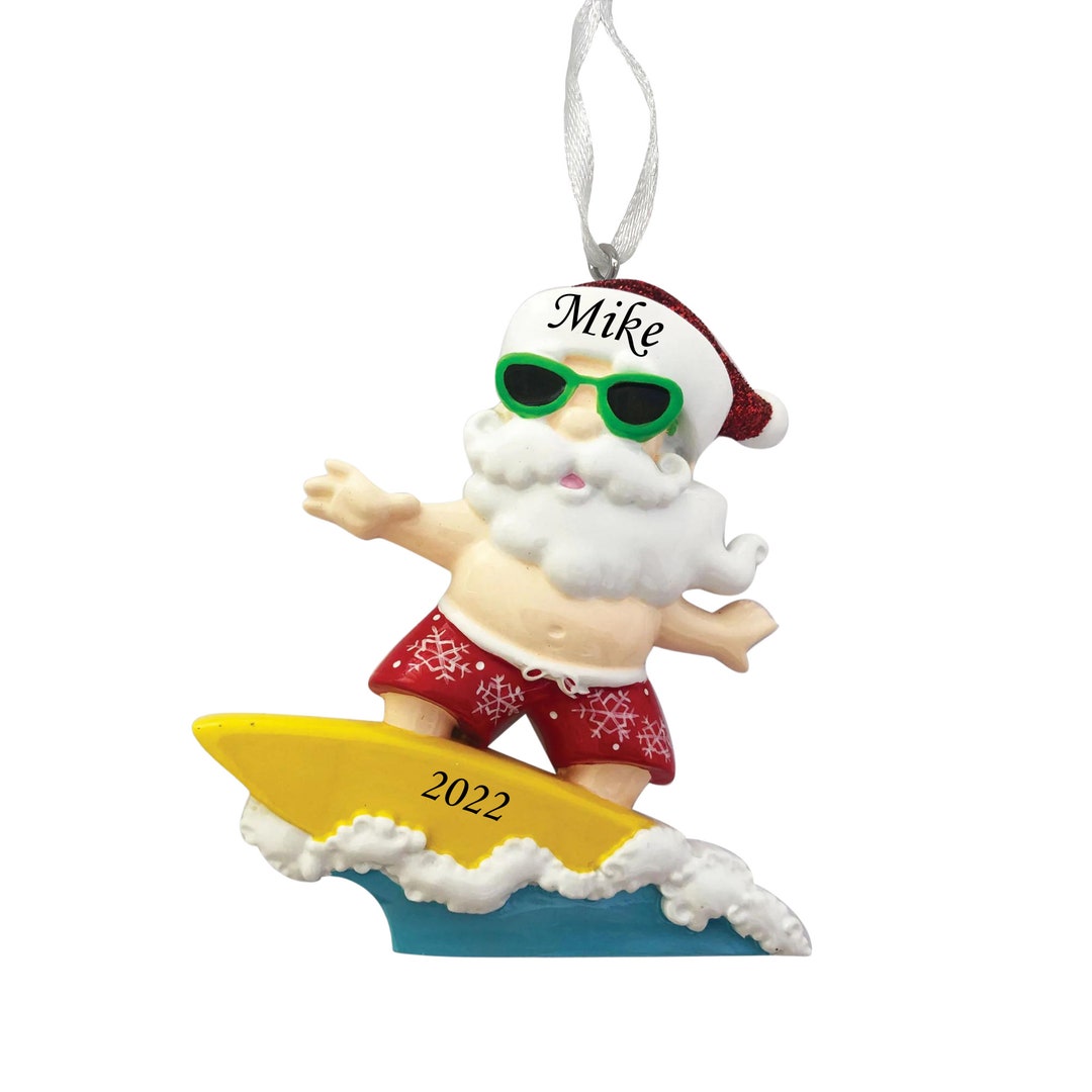 Santa With Surfboard Personalized Christmas Ornament Beach - Etsy