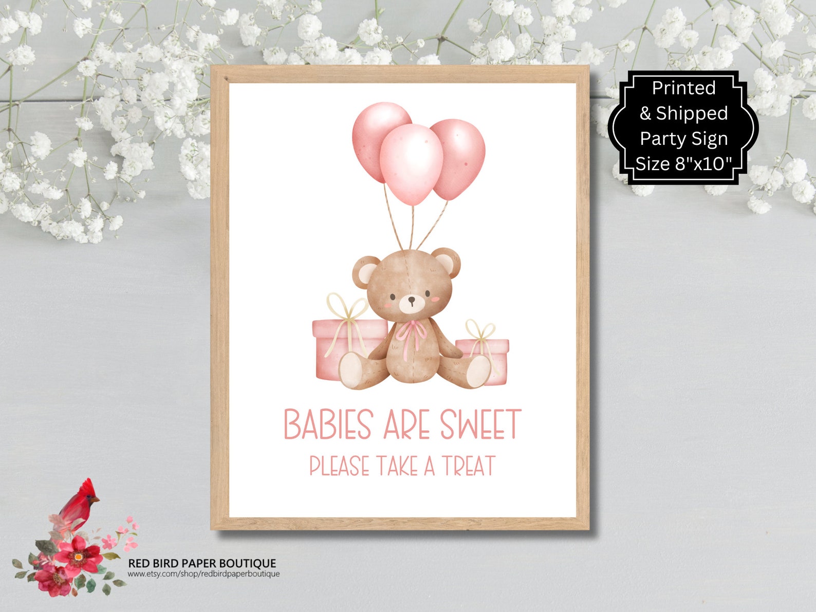 Girl Bear Baby Shower Party Signs, Bear With Pink Balloons, Girl Baby ...