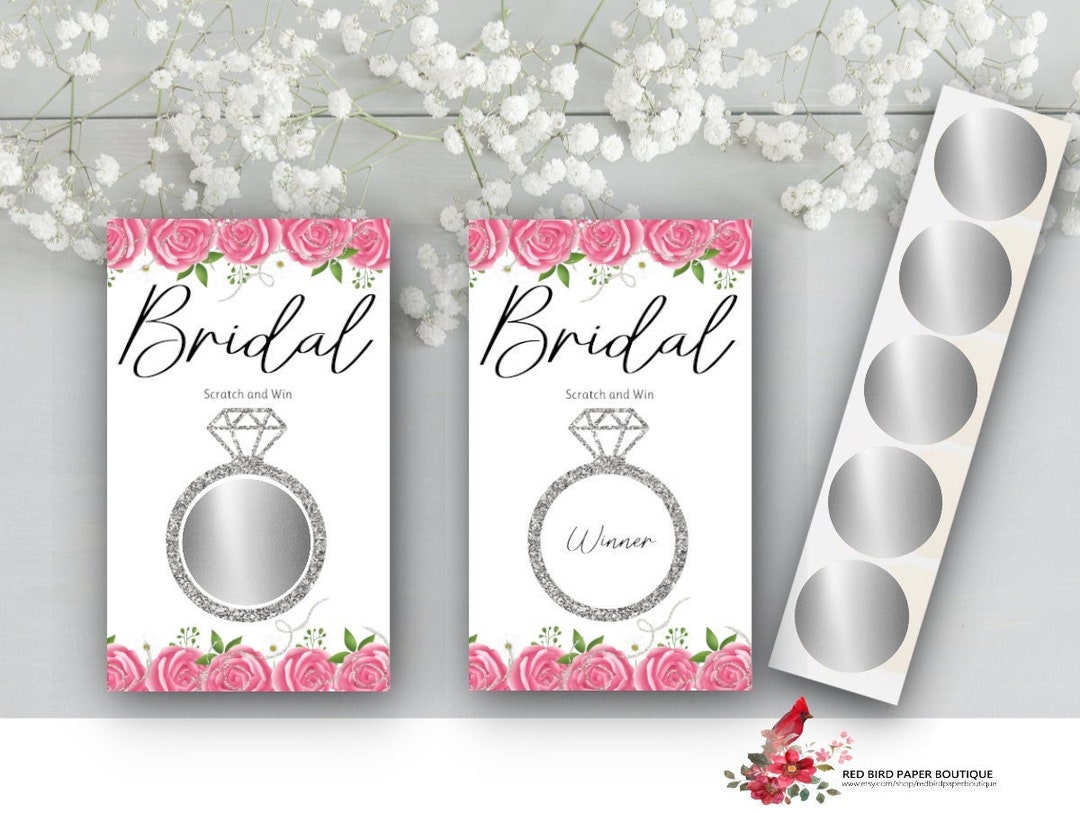 PRINTED Silver Pink Floral Bridal Shower Scratch off Game, Set of 30 ...
