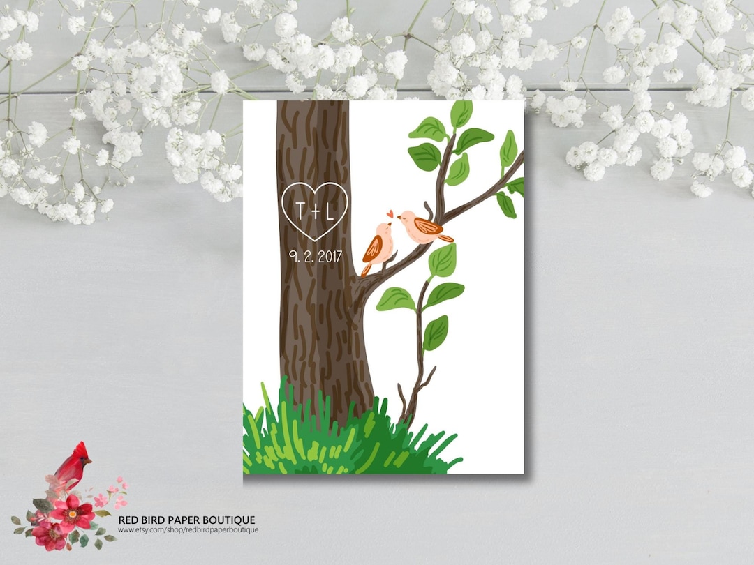 Anniversary Card, Carved Tree With Initials and Anniversary Date ...
