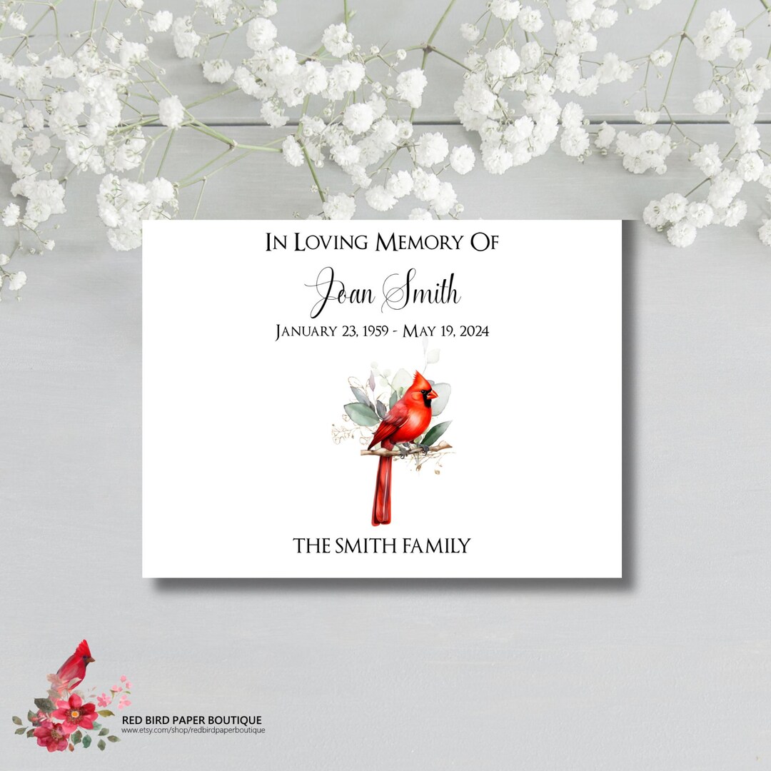 Red Cardinal Sympathy Card, Personalized Sympathy Cards, Sympathy ...
