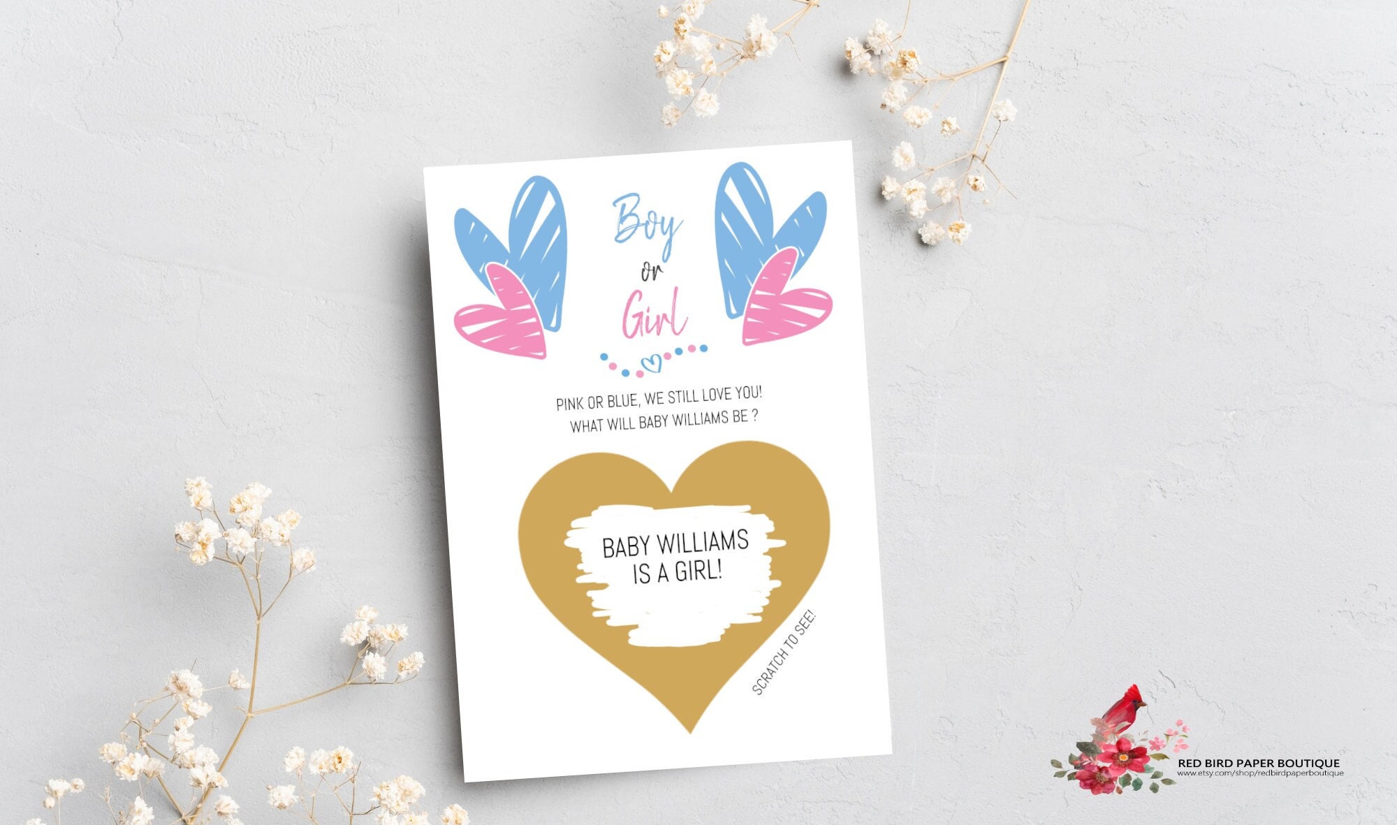 PRINTED Keeper of the Gender Scratch off Card, Boy or Girl, Gender ...