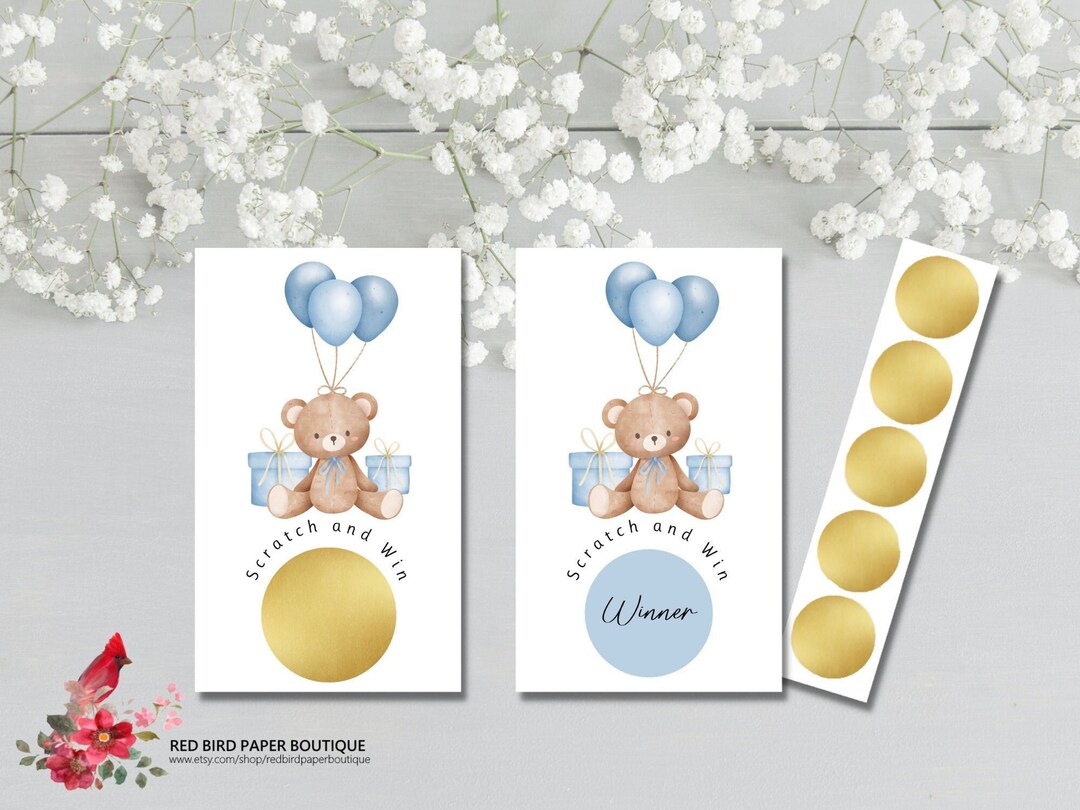 Boy Bear Baby Shower Scratch off Game, Scratch off Cards With Scratch ...