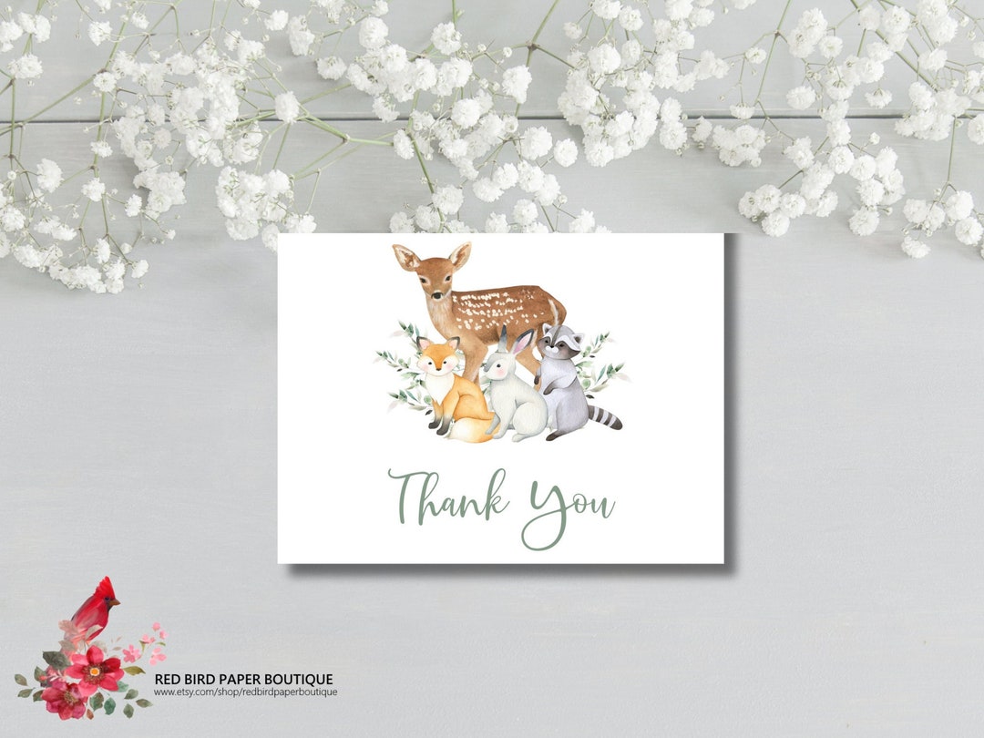 PRINTED Woodland Animal Thank You Cards, Baby Shower Thank You, Set of ...