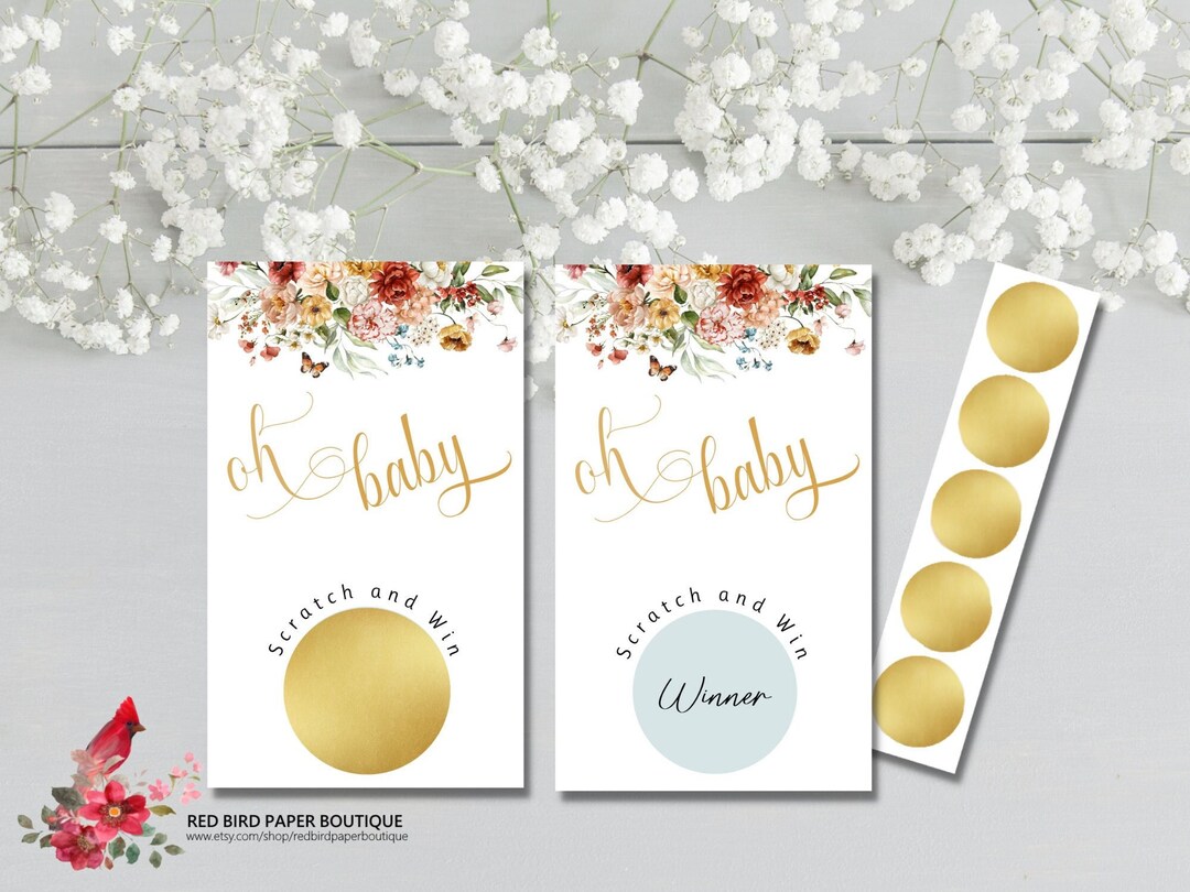 PRINTED Gold Oh Baby Garden Flower Shower Scratch off Game, Set of 30 ...