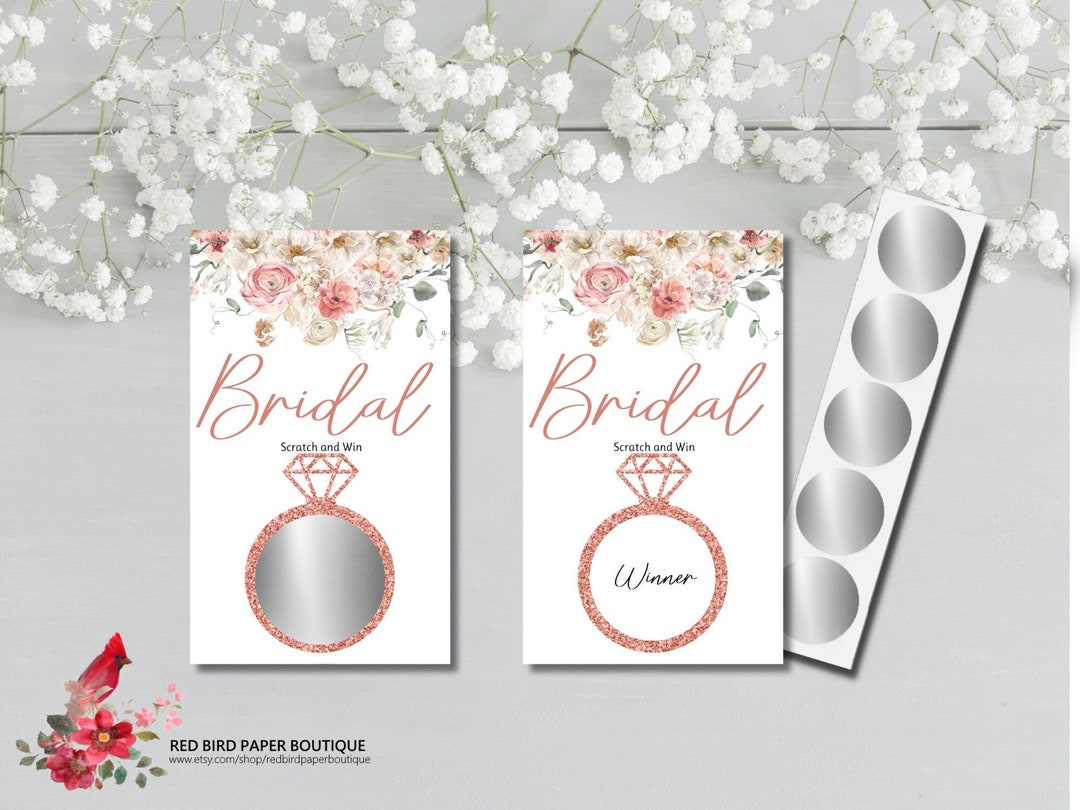 Glitter Pink Ring Bridal Shower Scratch off Game, Scratch off Cards ...