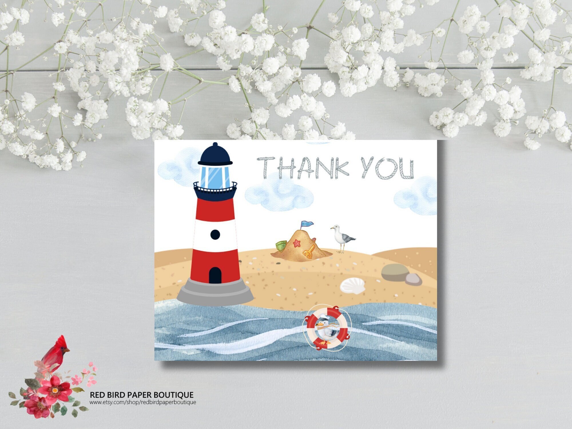 PRINTED Set of Ahoy It's A Boy Baby Shower Thank You Cards With ...