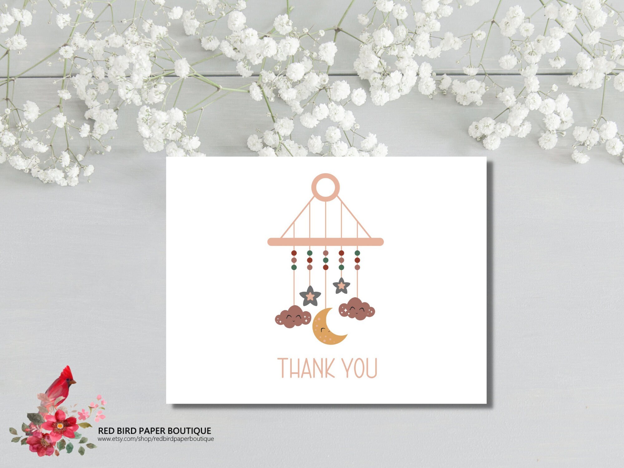 PRINTED Set of Boho Girl Baby Shower Thank You Cards With Envelopes ...