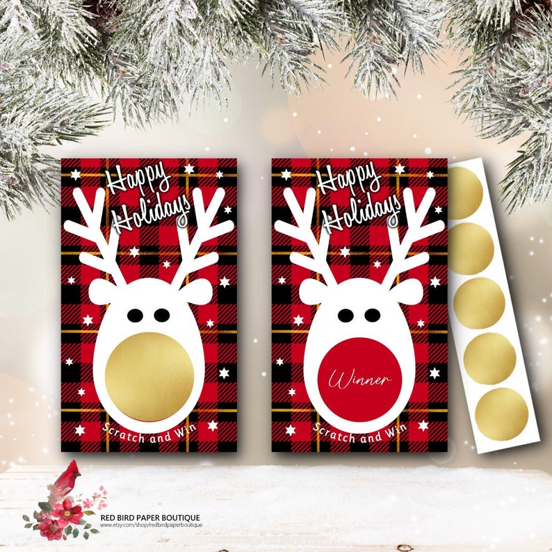 Christmas Plaid Reindeer Scratch off Game, Set of 30 Scratch off Cards ...
