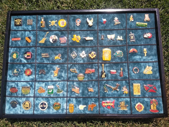 Vintage Pin Collection Display 70 Pins Blue Crushed V… - Gem