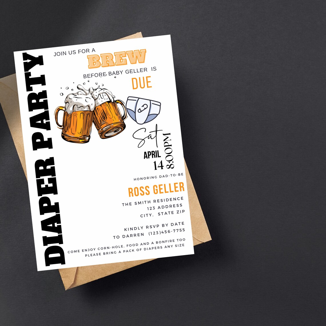 Diaper Party Invitation: Brews, Crew, Diapers (editable Instant ...