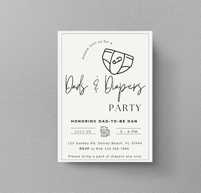 Diaper Party Invitation Template | Dadchlor Party | Dad's Baby Shower ...