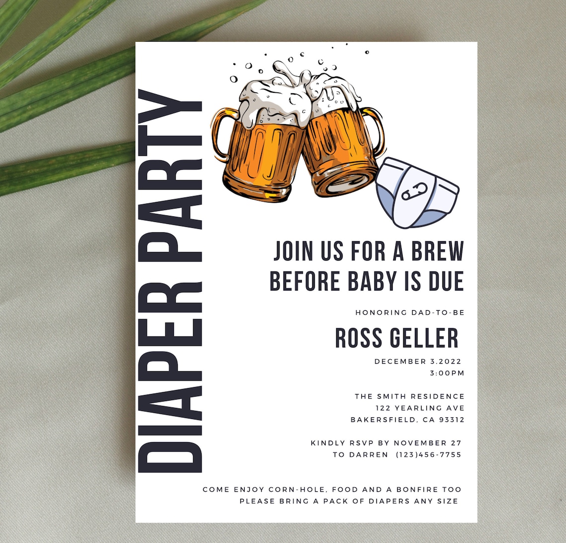 Diaper Party Invitation Template, Baby Shower Invitations, Dad's Baby ...