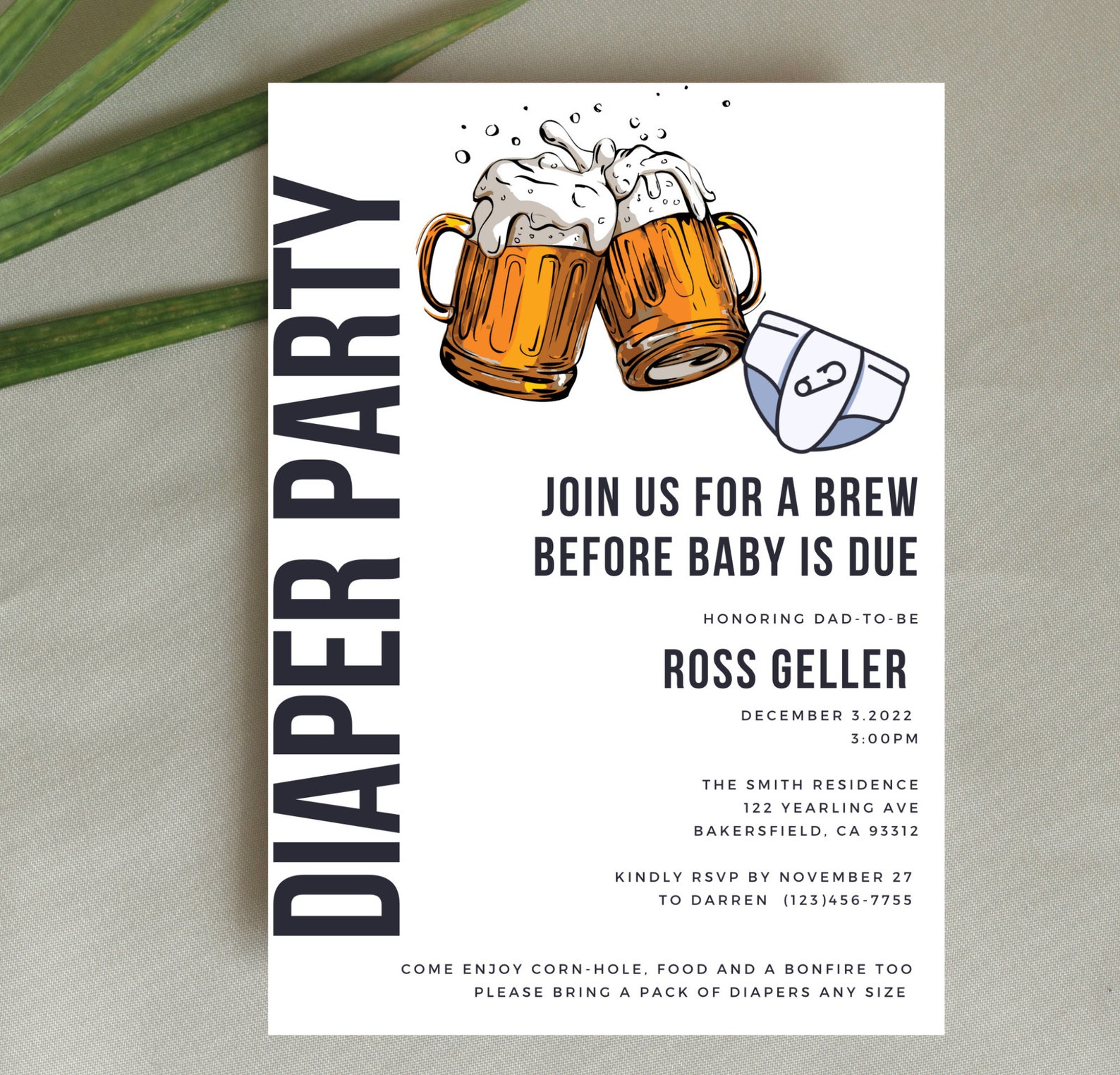 Diaper Party Invitation Template, Baby Shower Invitations, Dad's Baby ...