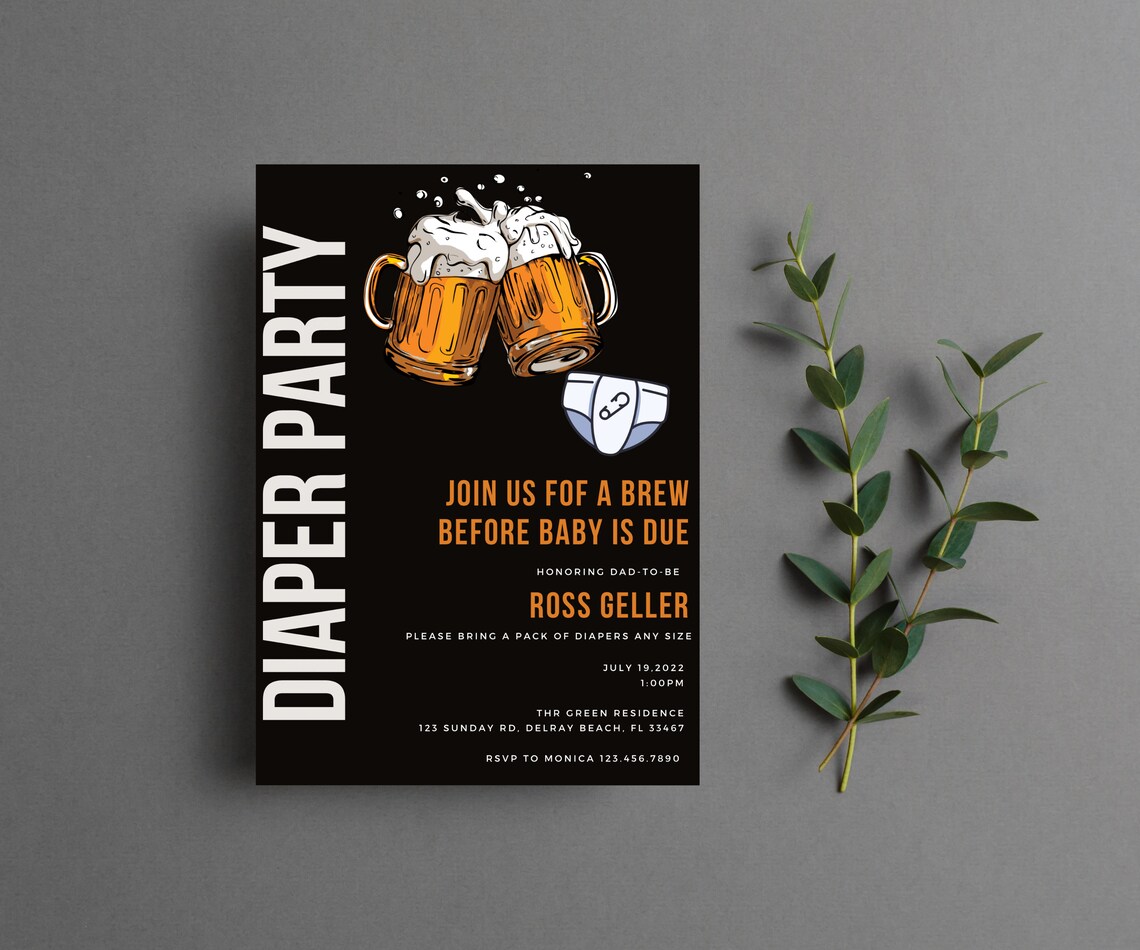 Diaper Party Invitation Template: Brews, Crew, Diapers (editable ...