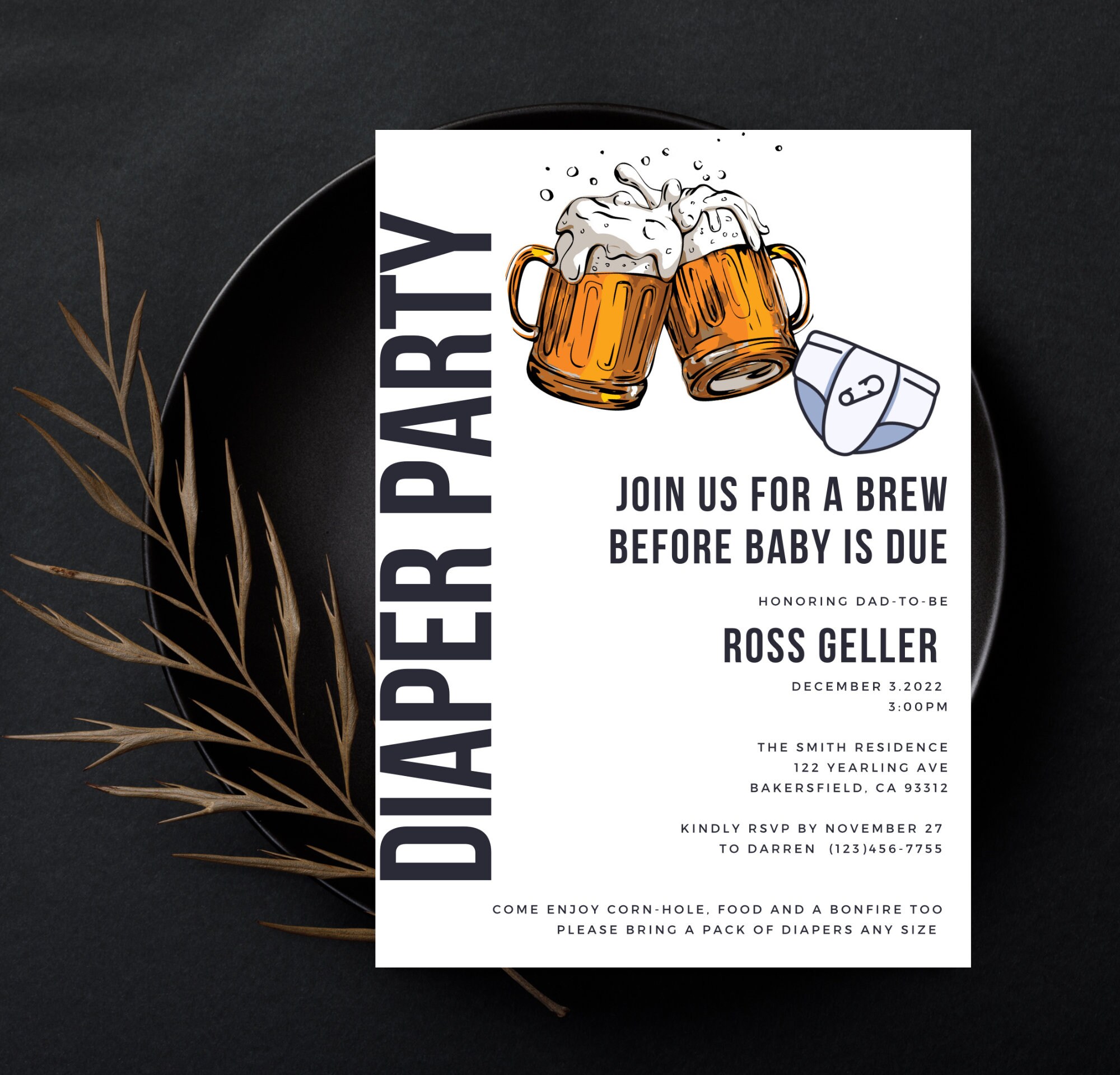 Diaper Party Invitation Template: Brews & Diapers (editable, Instant ...