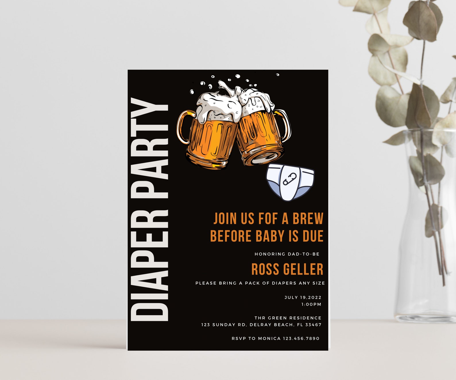 Diaper Party Invitation Template: Brews, Crew, Diapers (editable ...