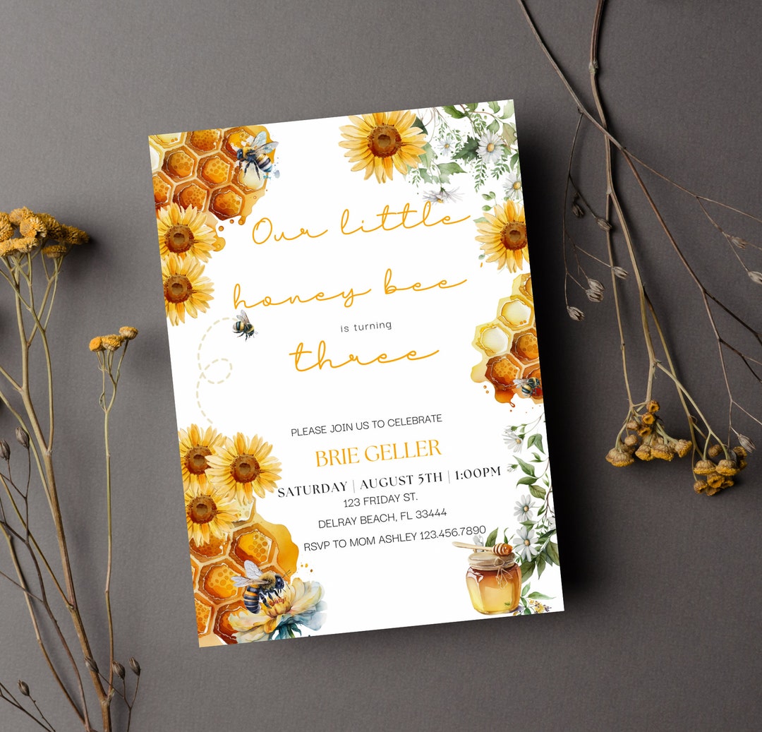 Editable Honeybee Party Invite Bundle - Instant Download Bee Theme ...