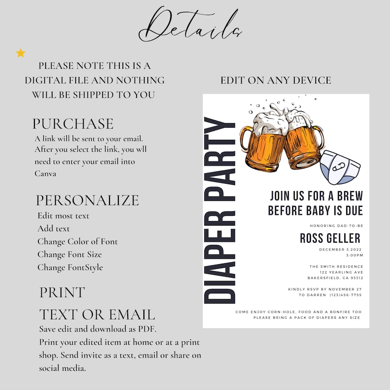 Diaper Party Invitation Template: Brews & Diapers (editable, Instant ...