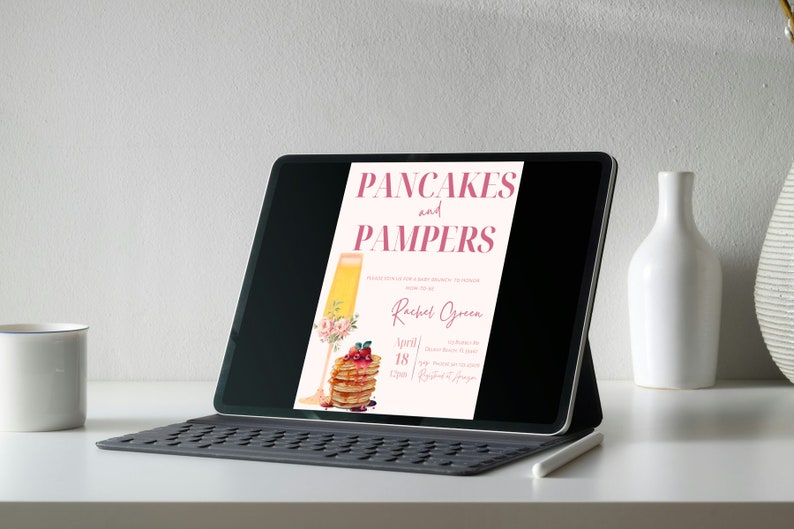 ELEGANT BUBBLY PANCAKE Baby Brunch Invitation, Baby Sprinkle, Pancakes ...
