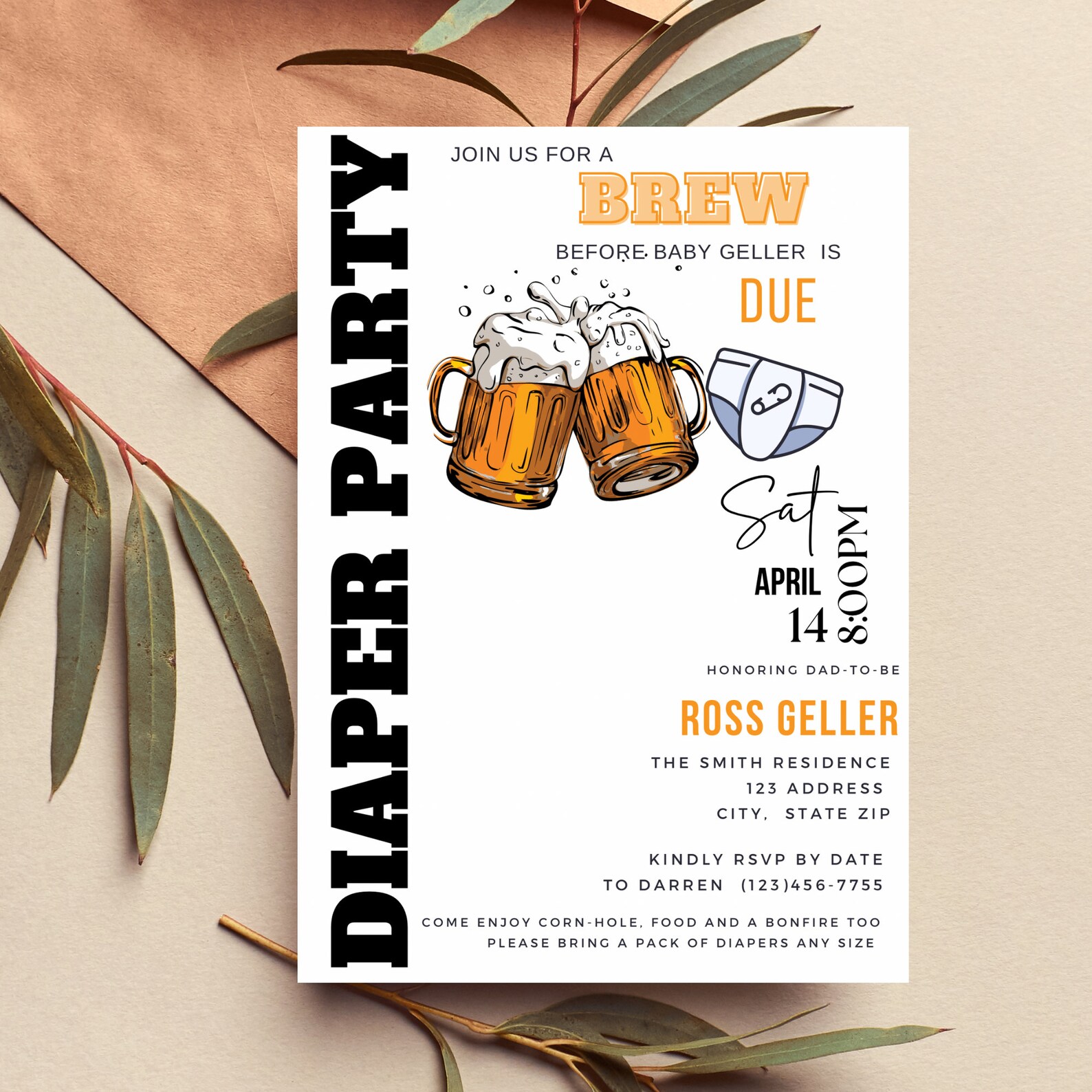 Diaper Party Invitation: Brews, Crew, Diapers (editable Instant ...